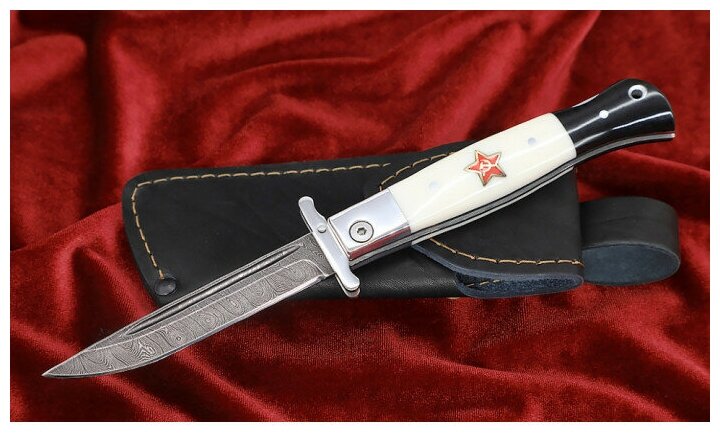 Складная финка НКВД со звездой, дамасская сталь, черно-белый акрил