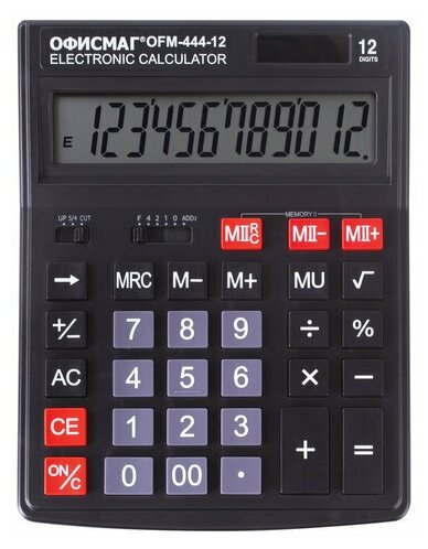 Калькулятор настольный офисмаг OFM-444 (199×153 мм), 12 разрядов, двойное питание, черный