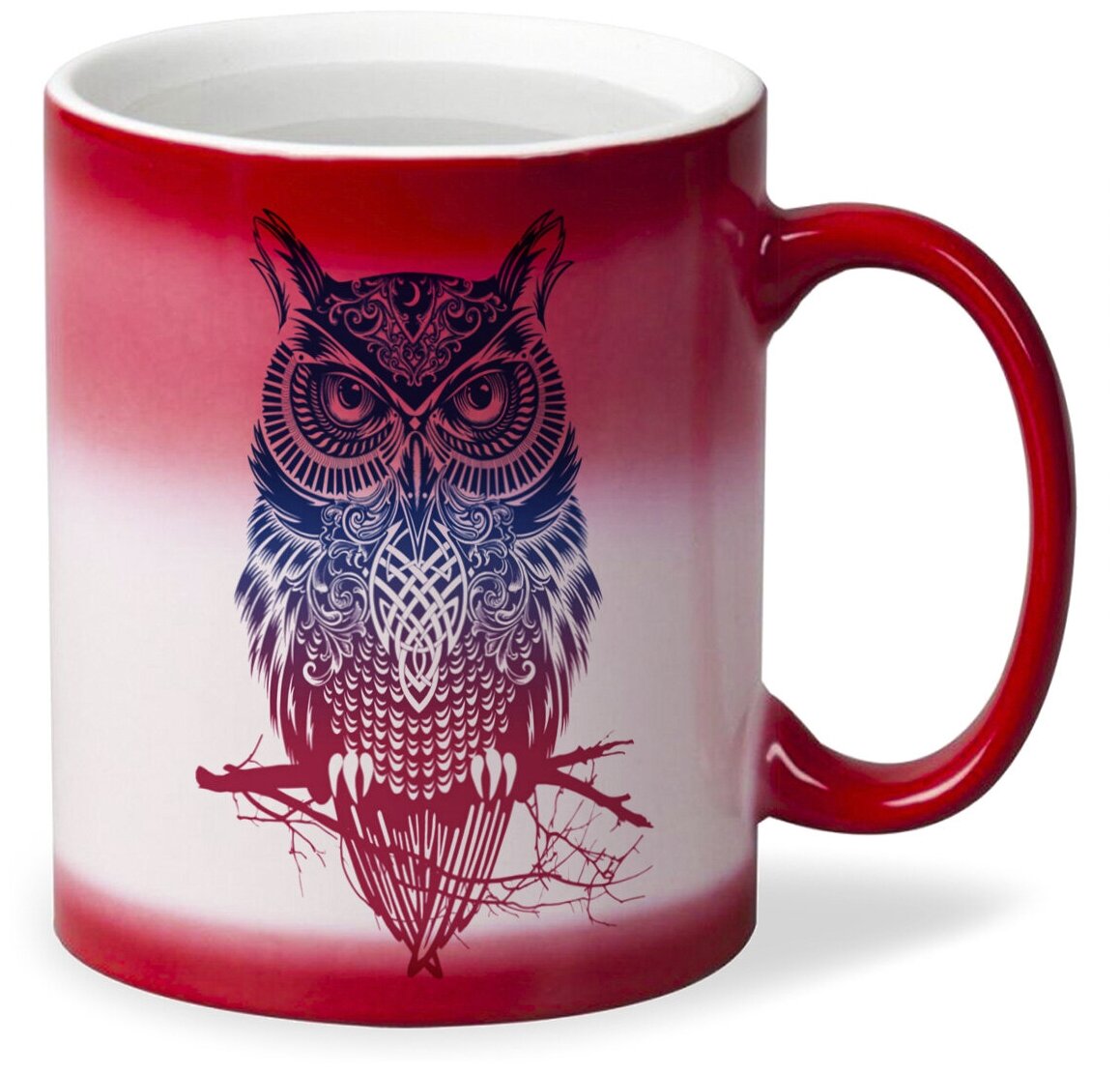 Кружка хамелеон красный CoolPodarok Птицы Геометрия Сова Арт