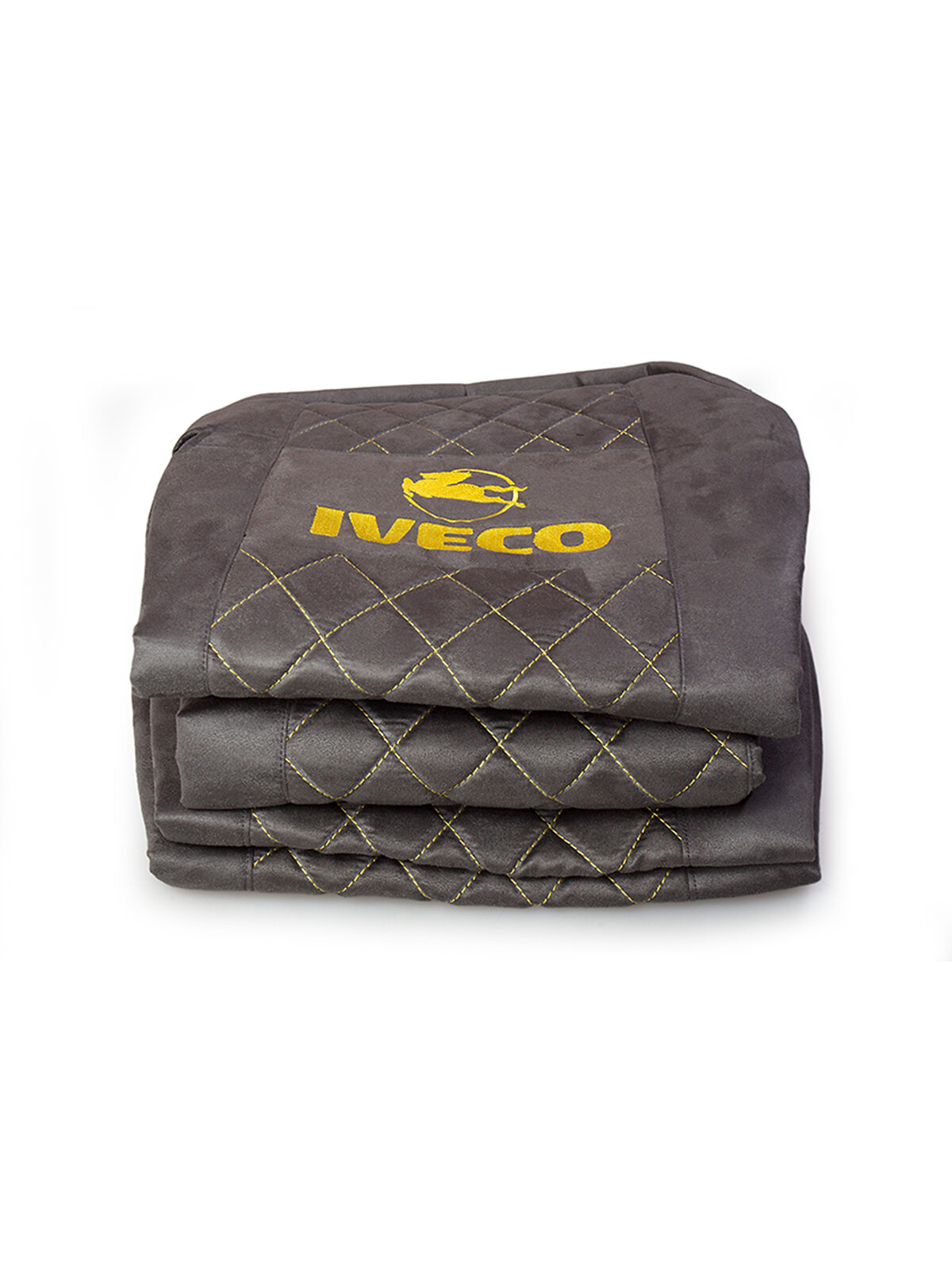 Чехлы на сиденья стеганые для IVECO Stralis (2 ремня) 2 высоких сиденья. Цвет серый. (Alicante) Производство Россия.(18634)