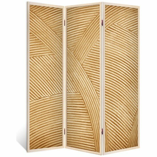 Ширма перегородка Декор Депо для комнаты деревянная "Ротанг" двухсторонняя с картинкой (уют) 3 створки кремовый дуб 176х140 см 11 кг