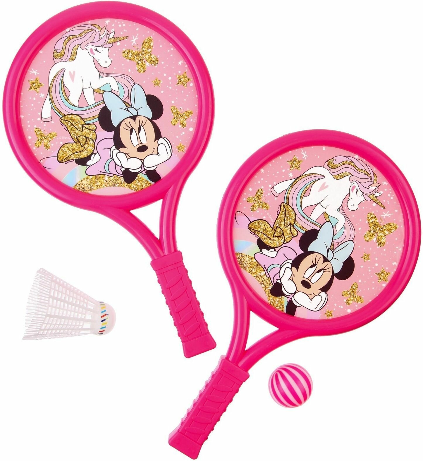 Детский набор для бадминтона "Минни Маус", пляжный набор с воланчиком и мячом, в комплекте 2 спортивные бадминтонные ракетки, 1 волан и мячик