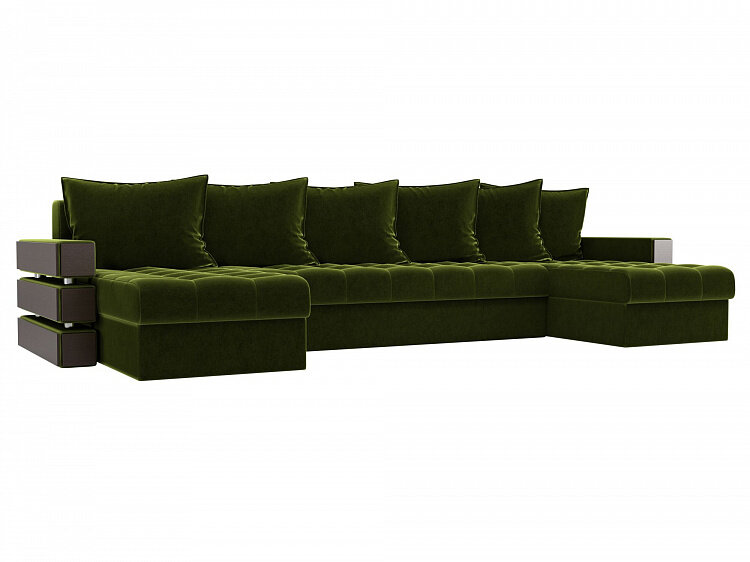 Угловой диван Веста (Венеция) П-образный Зеленый, еврокнижка, 300х150х85 см, с ящиком для белья
