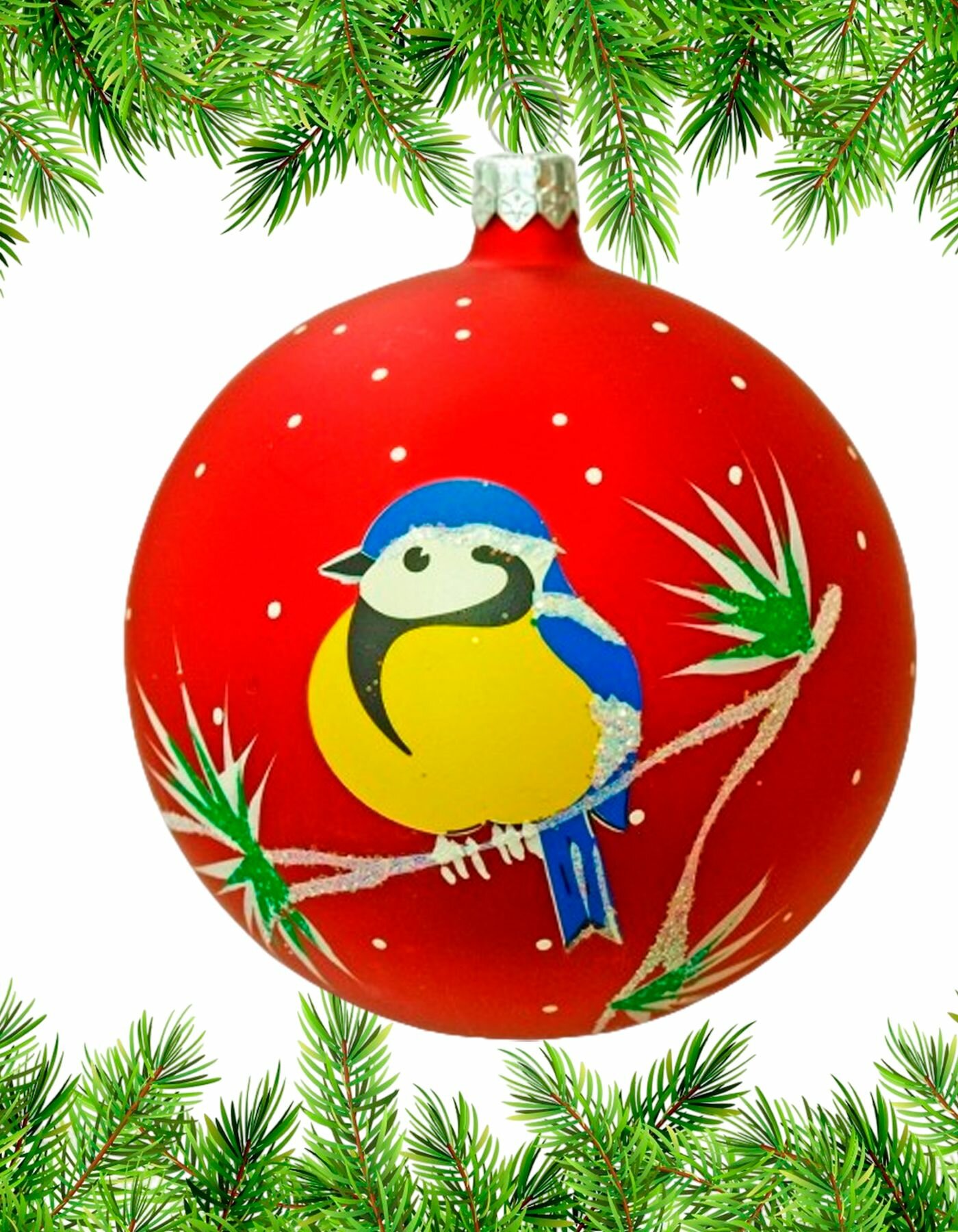 Шар на елку шaр 100мм Синичка