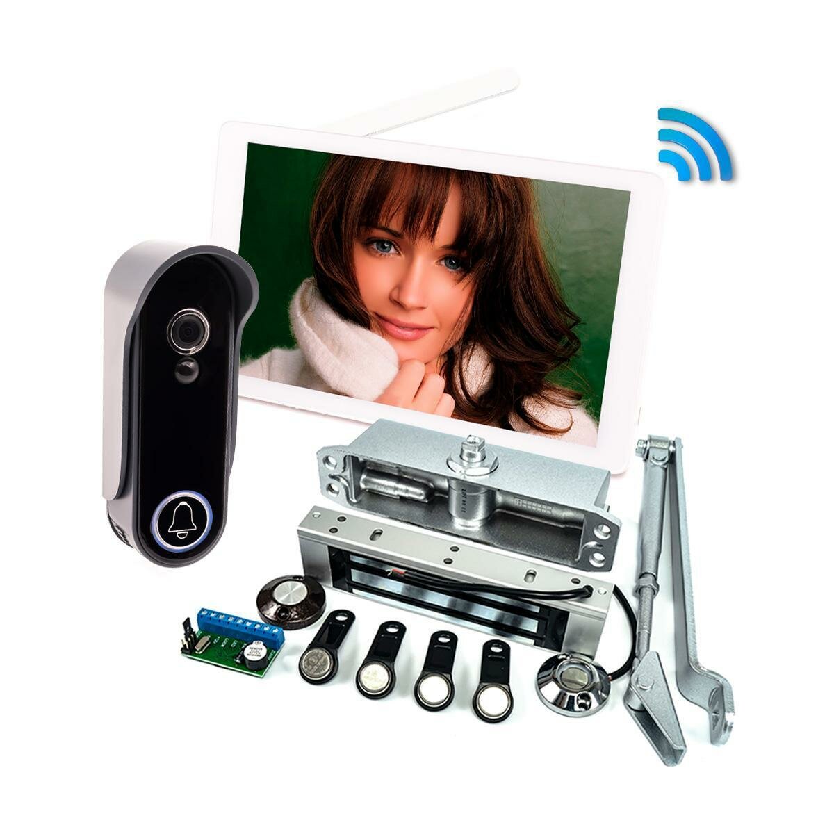 Цветной Wi-Fi HD домофон TUYA с аккумулятором и электромагнитный замок PL-400G - Sky-Net 1100-Tuya (1+0+400G)-2.4G (Q25023SKY) и беспроводная WiFi а