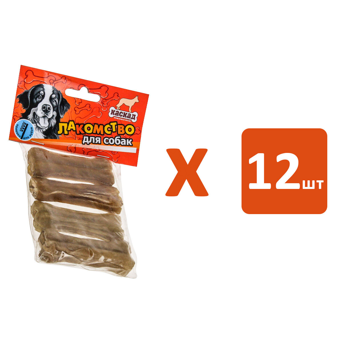 Лакомство каскад для собак кости из жил 8 см пакет уп. 4 шт (72 гр х 12 шт)