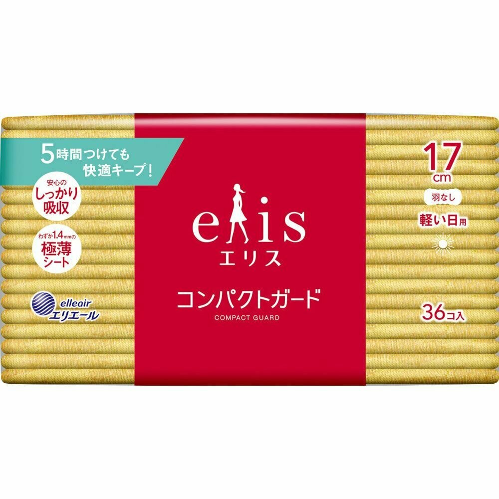 DAIO Ежедневные тонкие прокладки "Elis Compact Guard Mini+" с увеличенной клеевой поверхностью без крылышек 17 см 36 шт