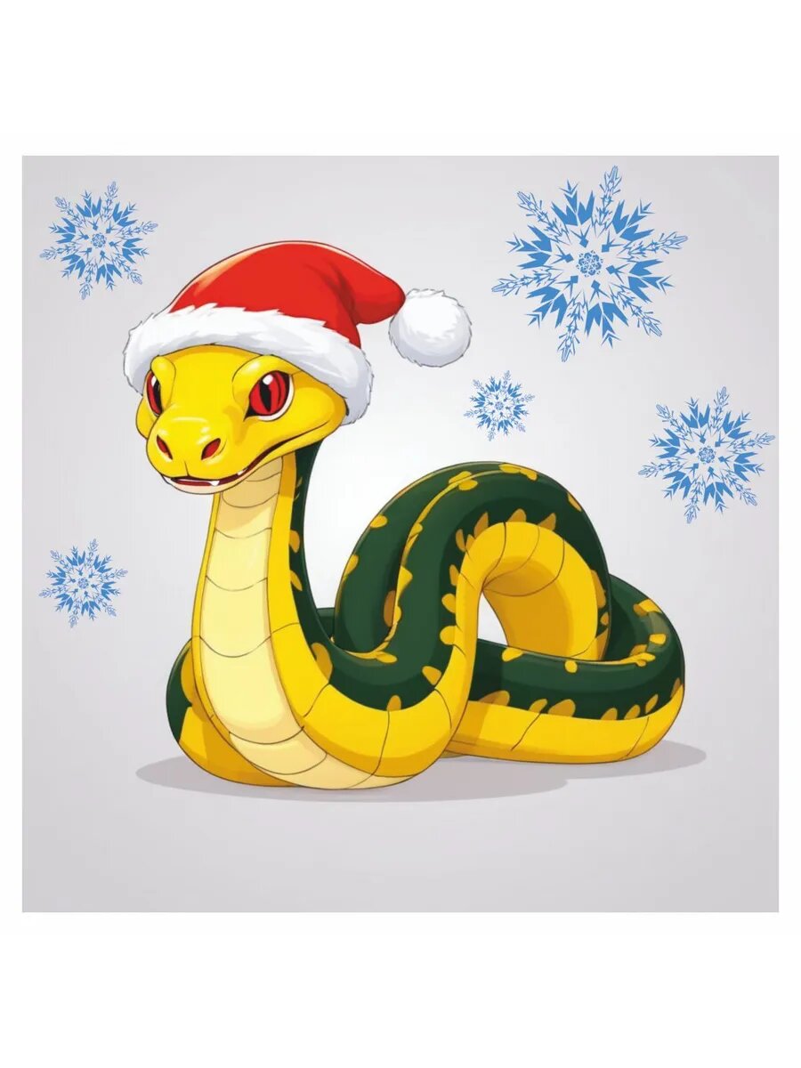 Наклейка "Новогодняя Желтая Змея", 100х100 мм, вид 2