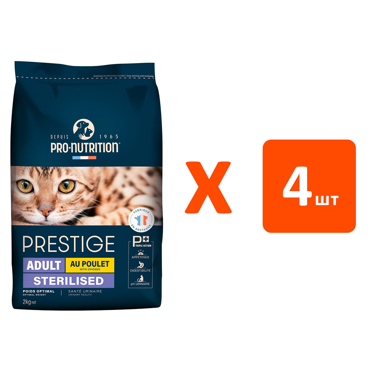 FLATAZOR PRESTIGE ADULT STERILISED CHICKEN для взрослых кастрированных котов и стер кошек с курицей 2 кг х 4 шт
