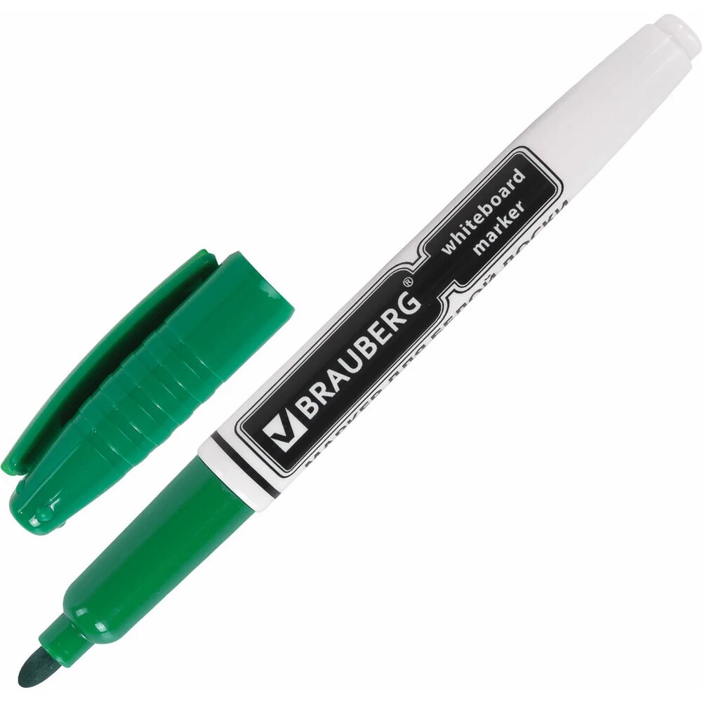 Маркер для доски с клипом, эргономичный корпус, 4 мм, зеленый, BRAUBERG 150849