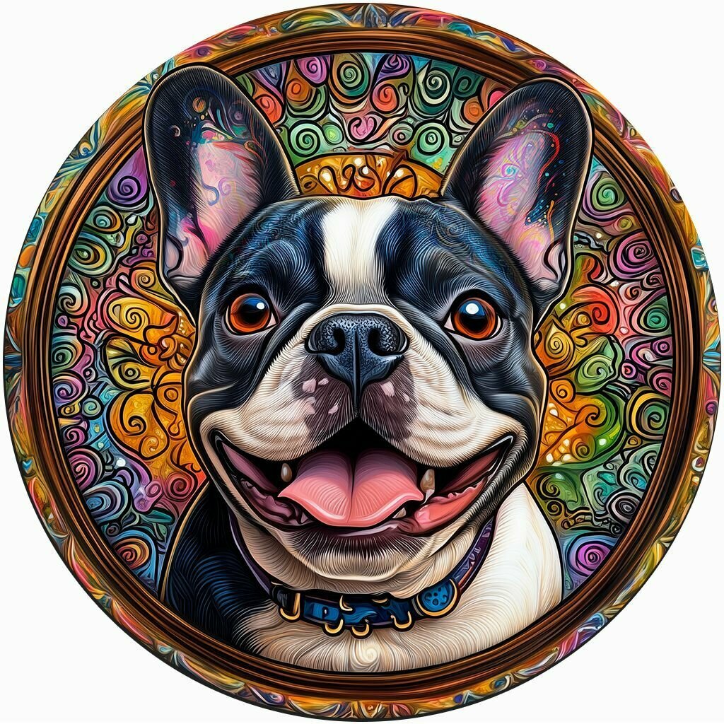 Деревянный пазл BoberBox "Мандала Французский Бульдог белый с чёрным", 262 деталей