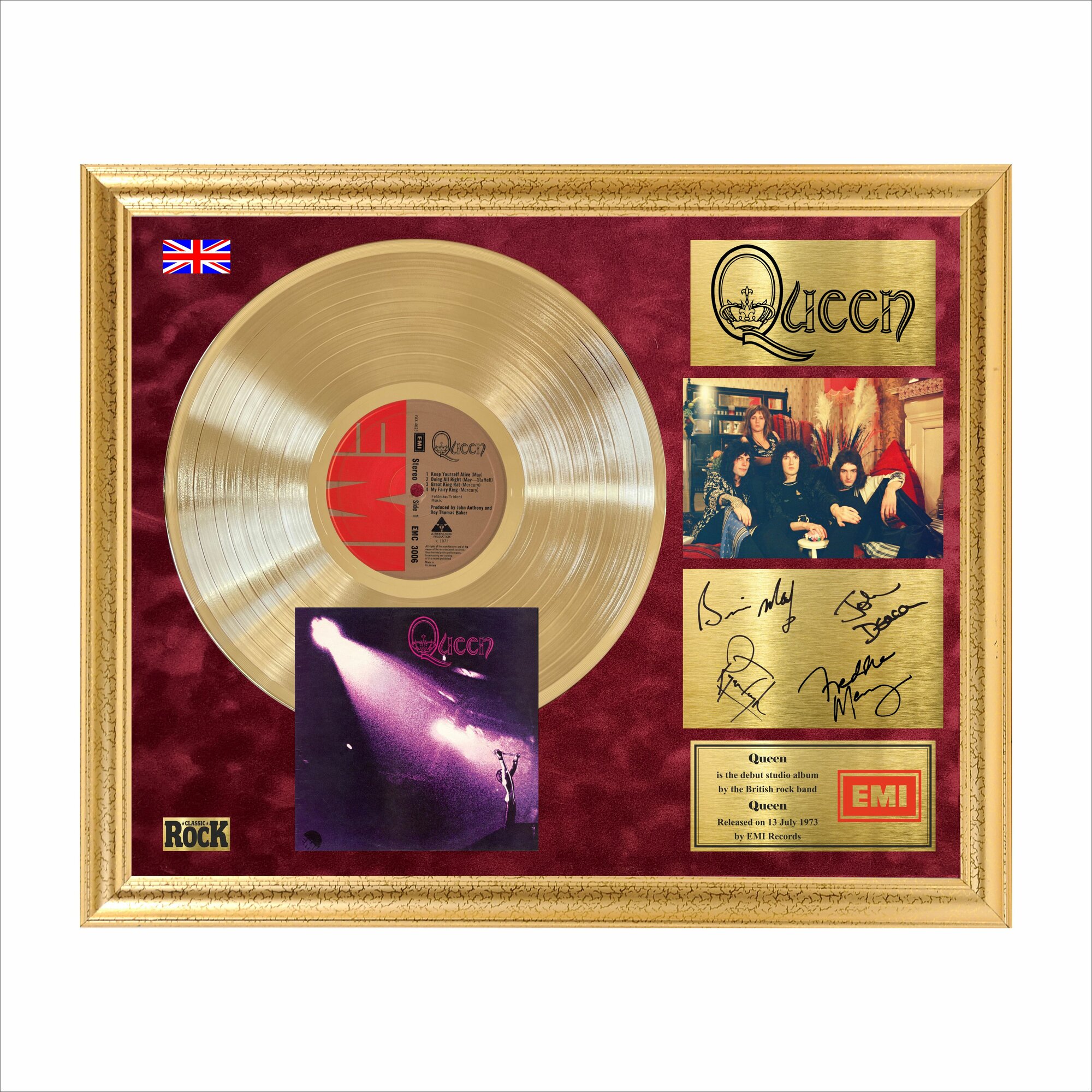 Золотая декоративная виниловая пластинка Queen