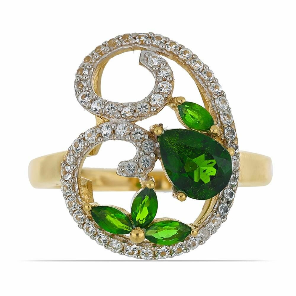 Кольцо, серебро, 925 проба, топаз, хромдиопсид