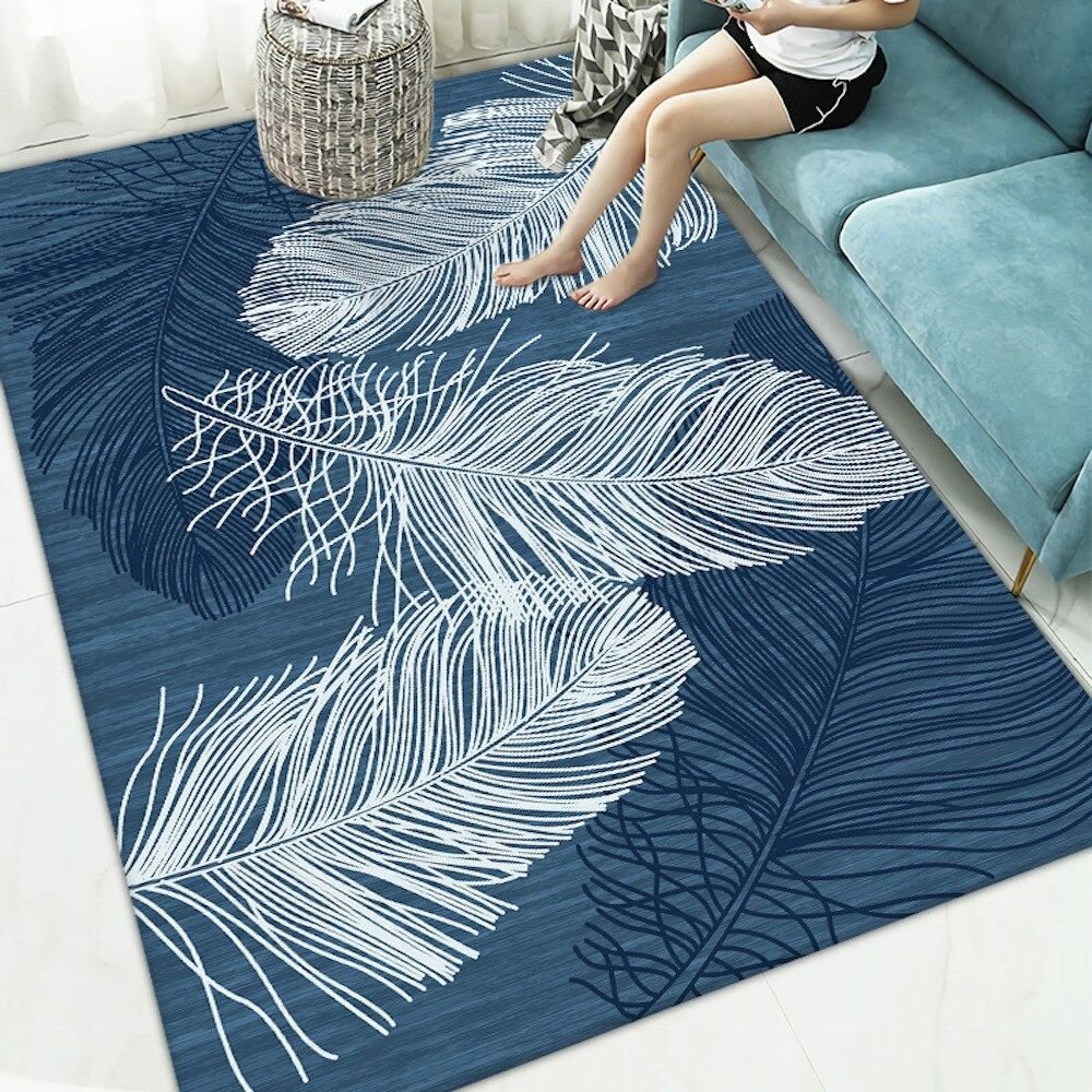 Ковер на пол для комнаты безворсовый "Синие перья" 160х230