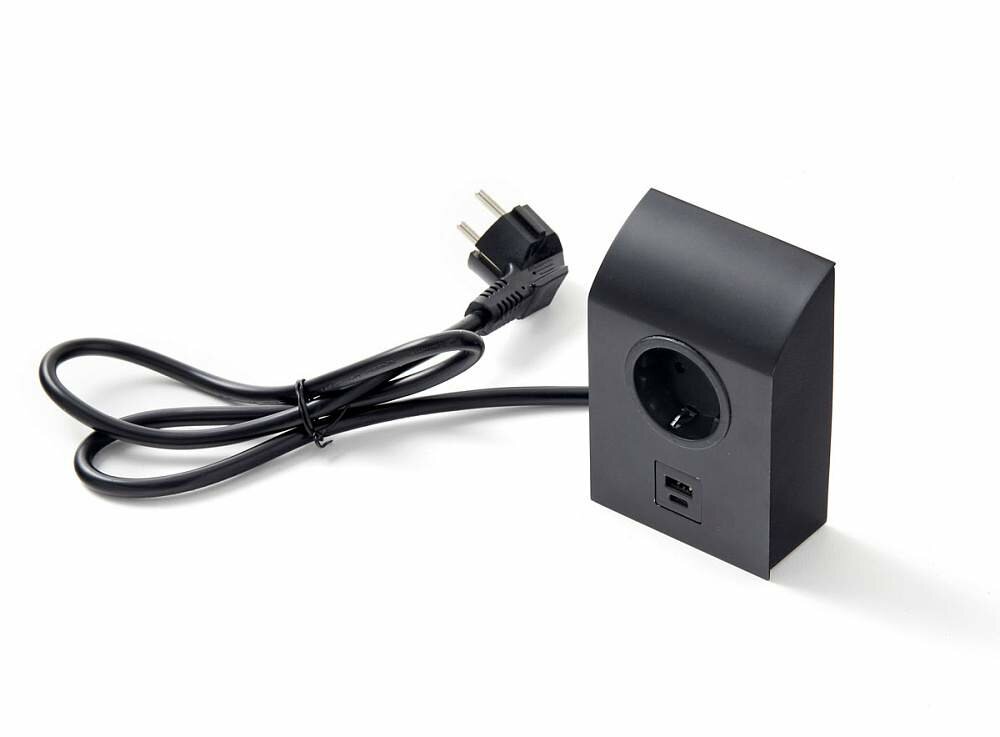 Блок розеток SFL MiniBORN (1*220 16 A+ 1 USB Type C 2A + 2USB 2A), провод 2м. черный матовый