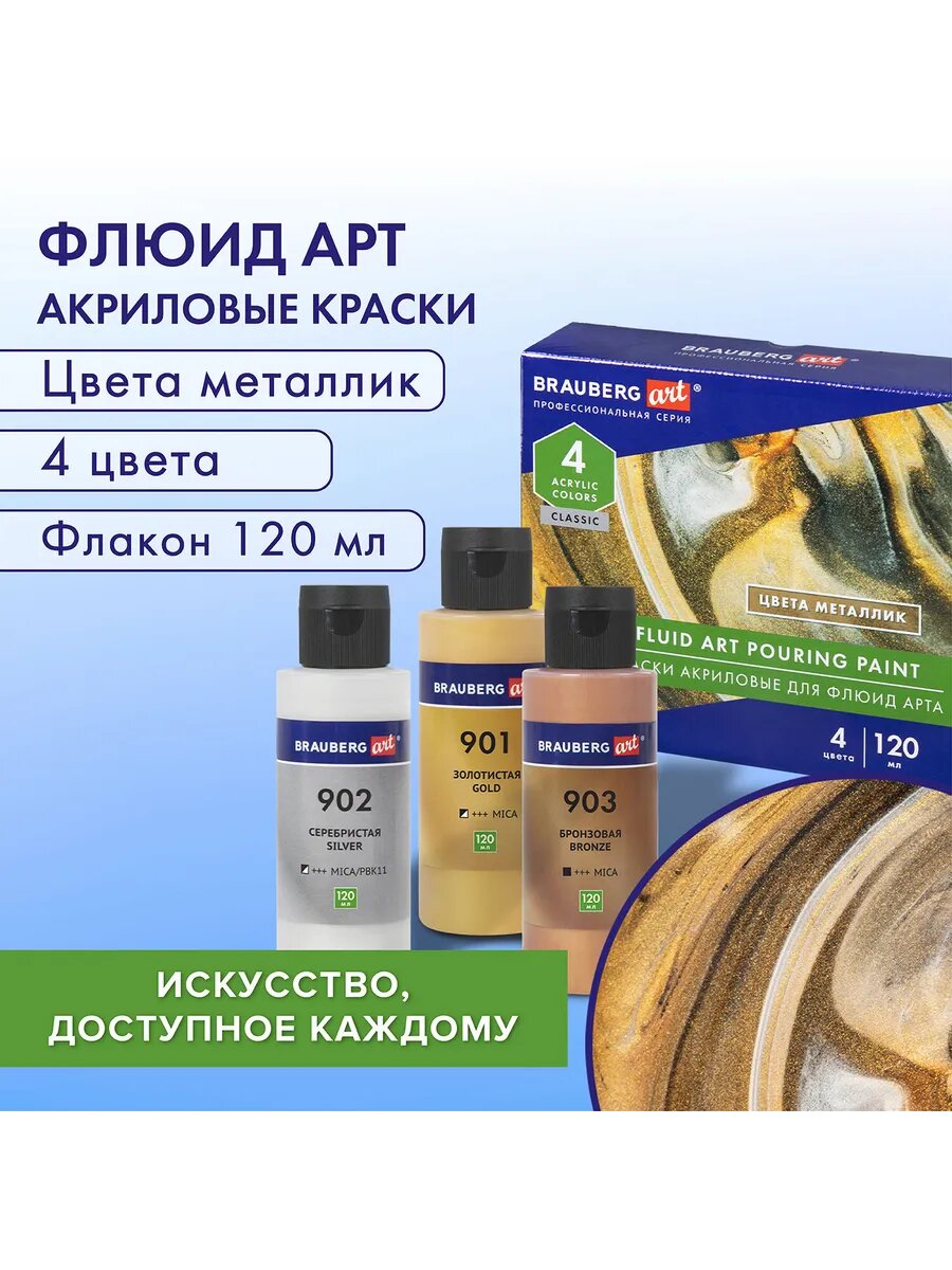 Краски акриловые для Флюид Арта 4 цвета по 120 мл