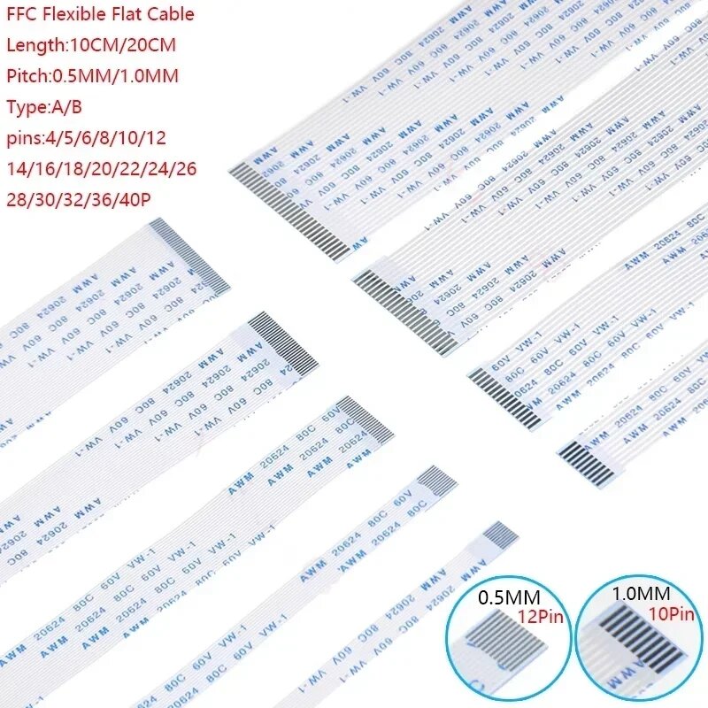 Плоский гибкий кабель FFC FPC 4/5/6/8/10/12/14/16/18/20/24/26/30/32 Pin 26П, 1.0MM, Forward Direction, 10CM