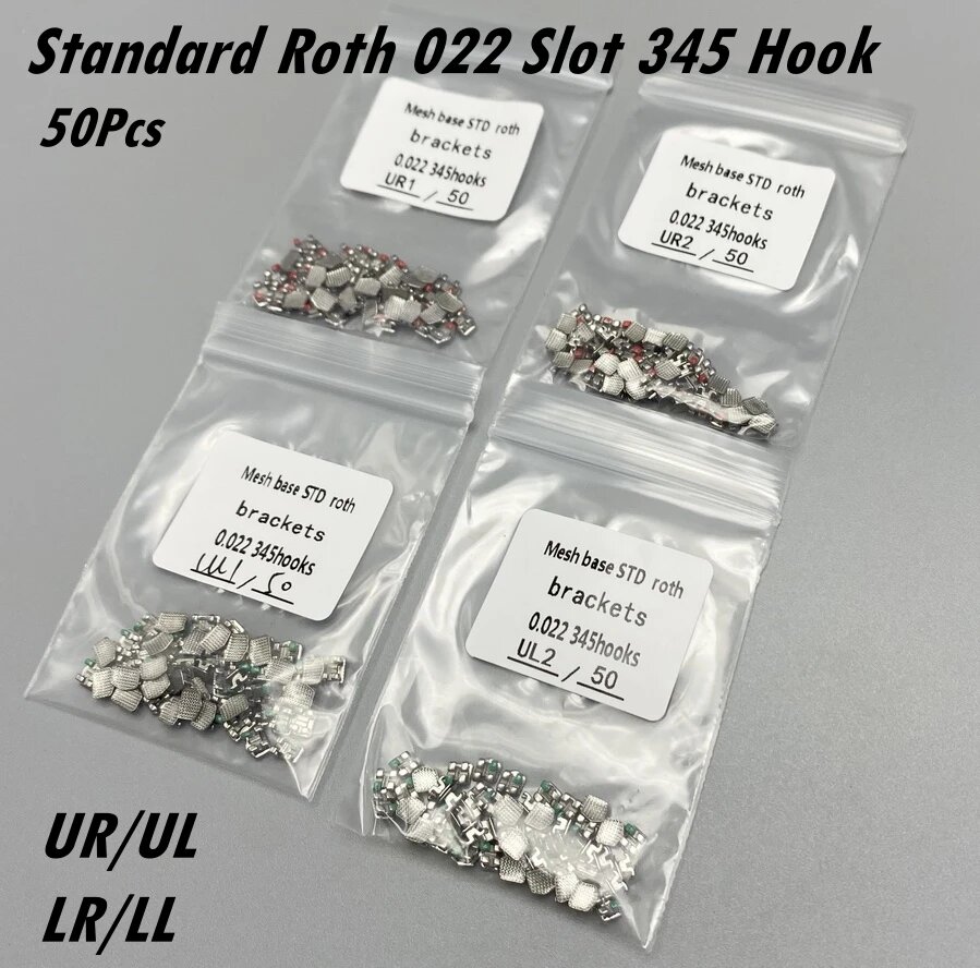 Ортодонтические брекеты металлические стандарт Roth 022 345 крючок 50 шт. UR5 with hook