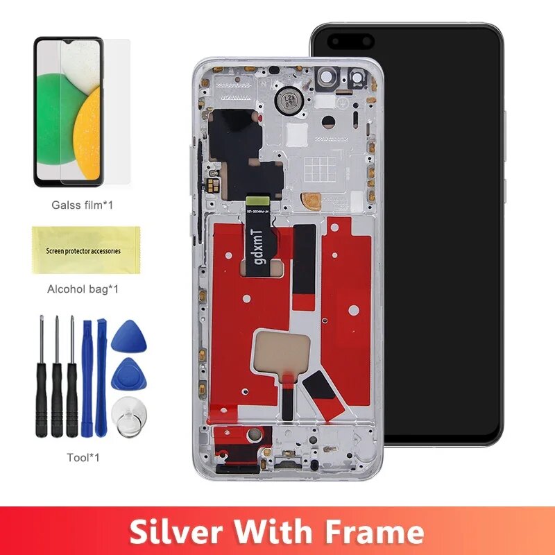 Для HUAWEI P40 Pro протестирован P40Pro ELS-NX9 ELS-N04 AN00 TN00 ЖК-дисплей с цифровым преобразователем сенсорного экрана в сборе Silver With Frame