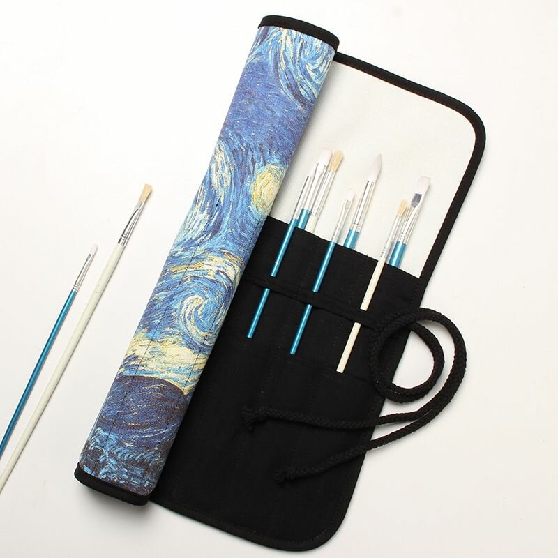 Пенал скрутка "ВанГог. Звездная ночь" , для кистей, текстиль, синий