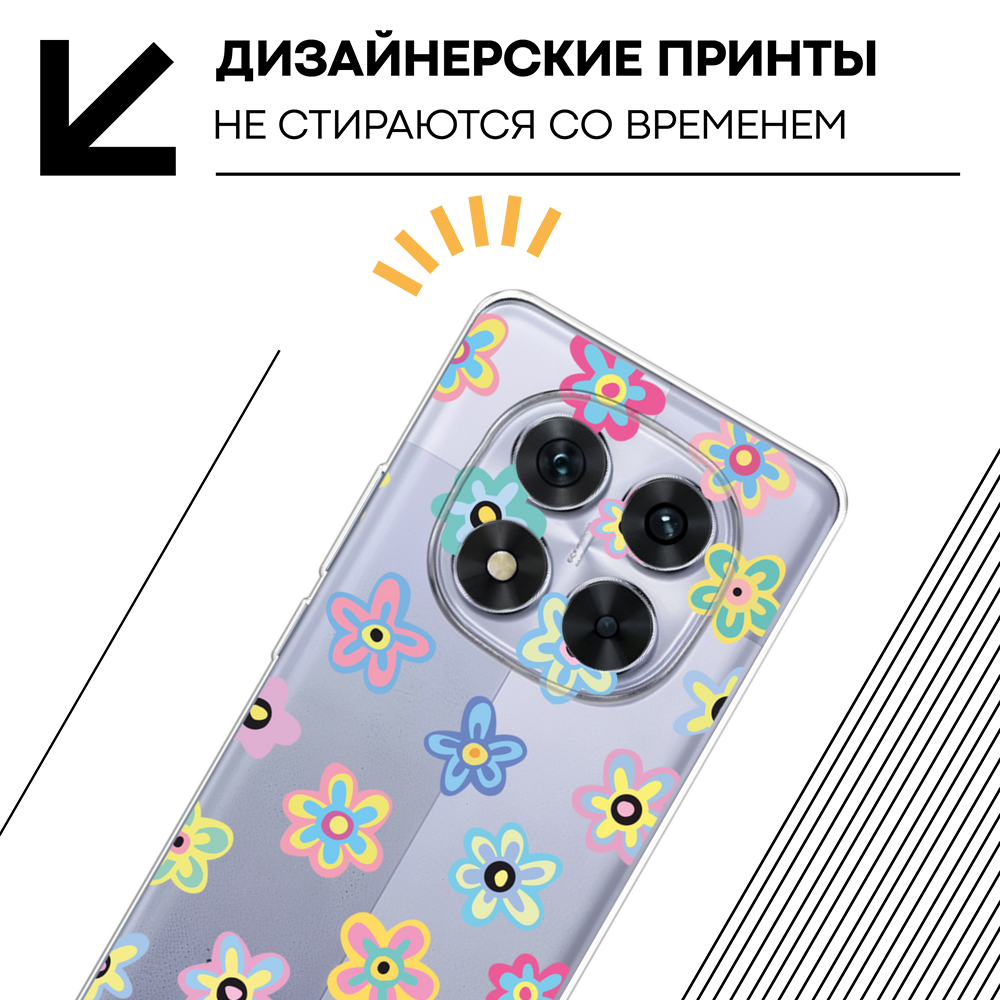 Чехол на Xiaomi Poco X7/Redmi Note 14 Pro 5G / Сяоми Поко Х7 / Редми Ноут 14 Про с принтом Летние цветочки, прозрачный