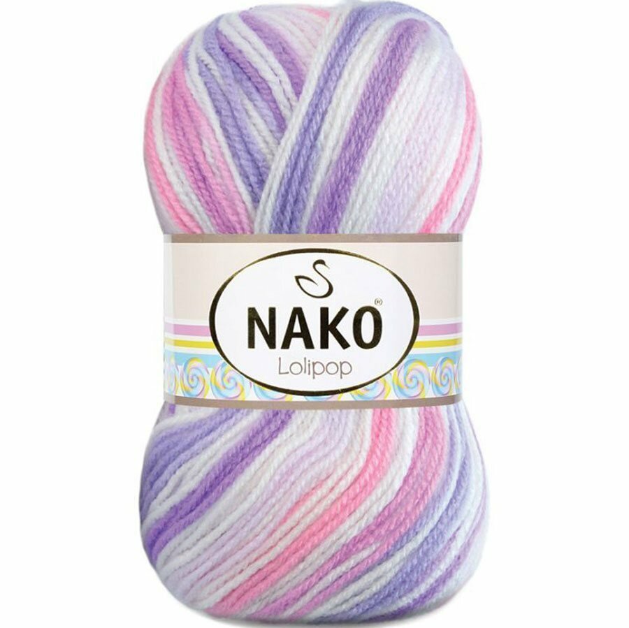 Пряжа Nako LOLIPOP 80434 фиолет/роз/белый (5 мотков)
