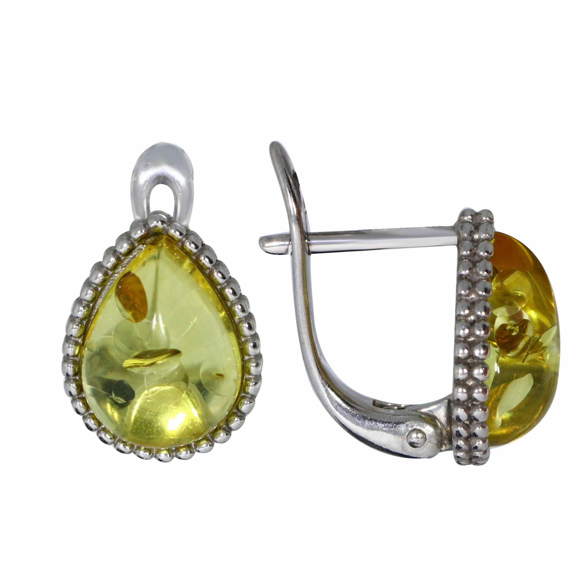 Серьги, серебро, 925 проба, родирование, янтарь