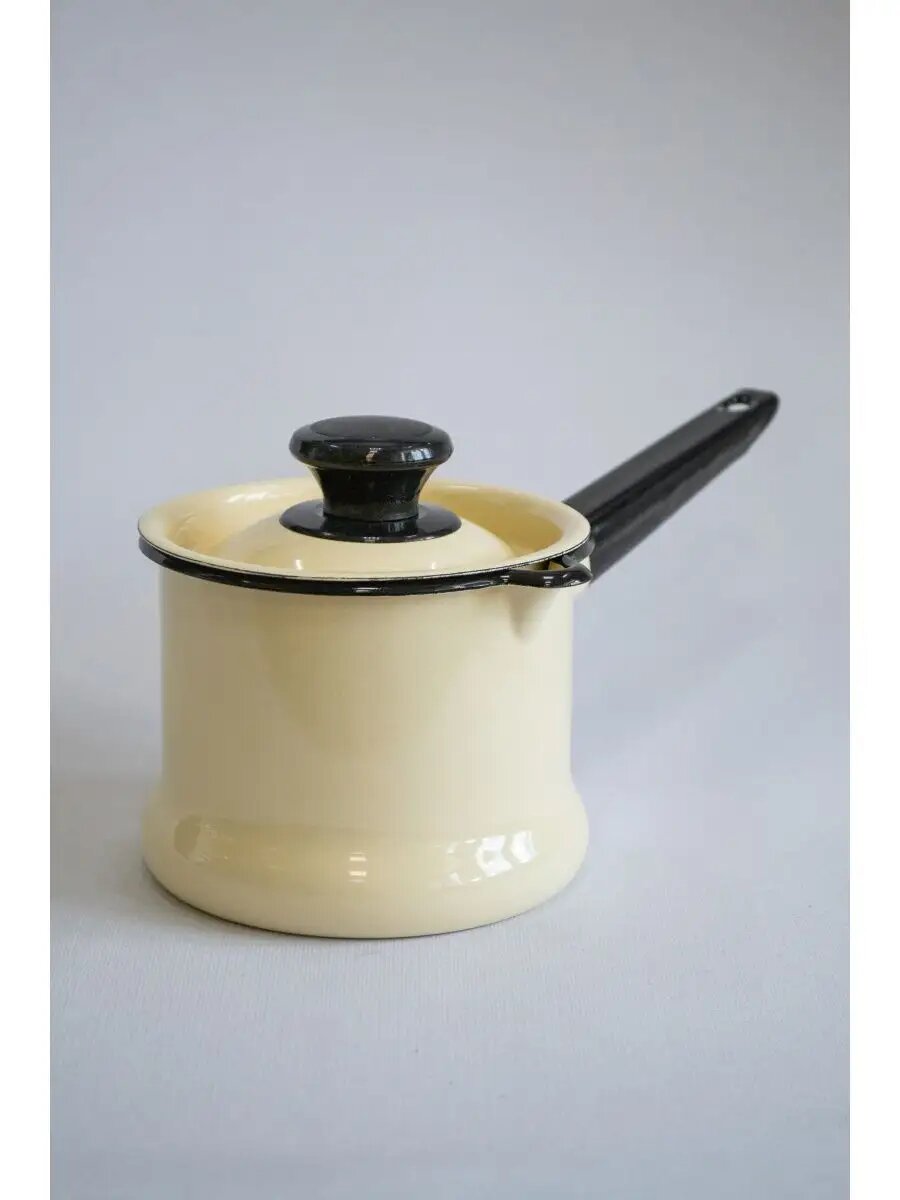 Ковш эмалированный 1 л. с крышкой, слоновый