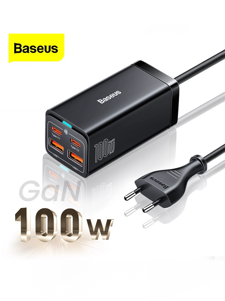 Baseus Сетевое зарядное устройство Baseus GaN3 Pro Desktop Fast Charger 2C+2USB 100W EU + кабель Type-C-Type-C 100W 1м, (CCDK100E) CCGP000101 черный