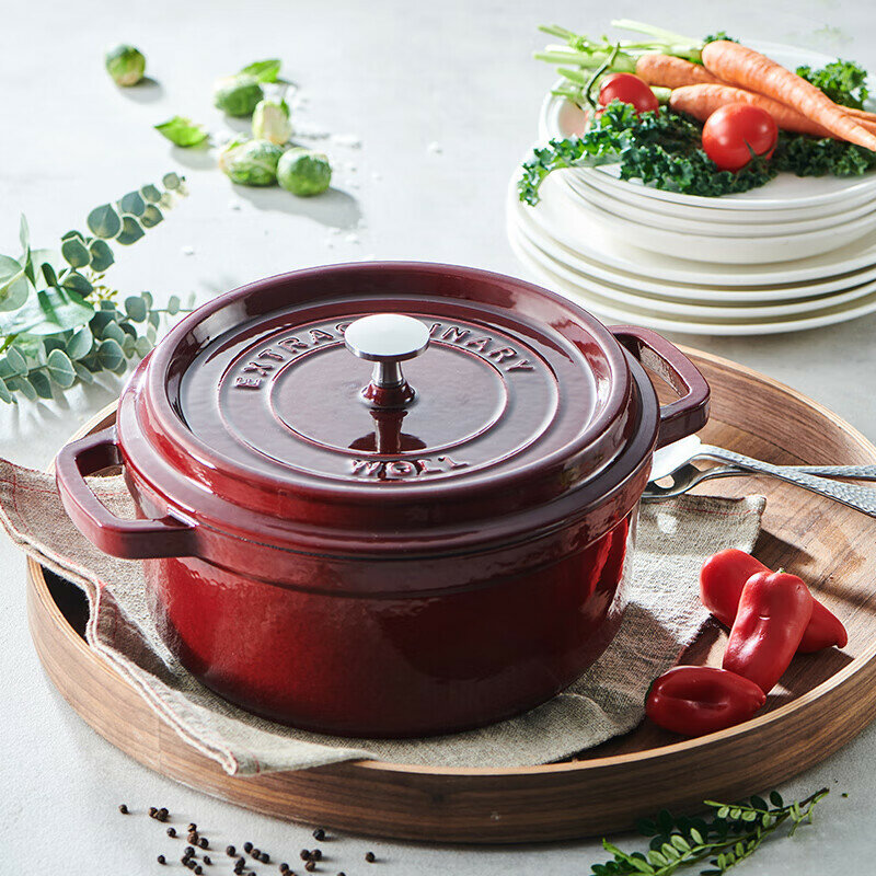 WOLL Enamel Pot, Cherry Red Cast Iron Pot, Soup Pot for Home Use, Induction Cooker, Stew Pot, 24cm
