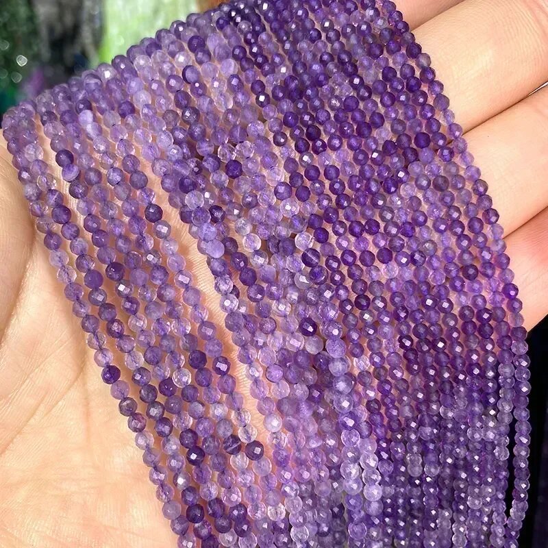 Бусины из натурального лунного камня LUOMAN XIARI черные Фиолетовый, 2mm 186pcs, Amethyst (AAA)