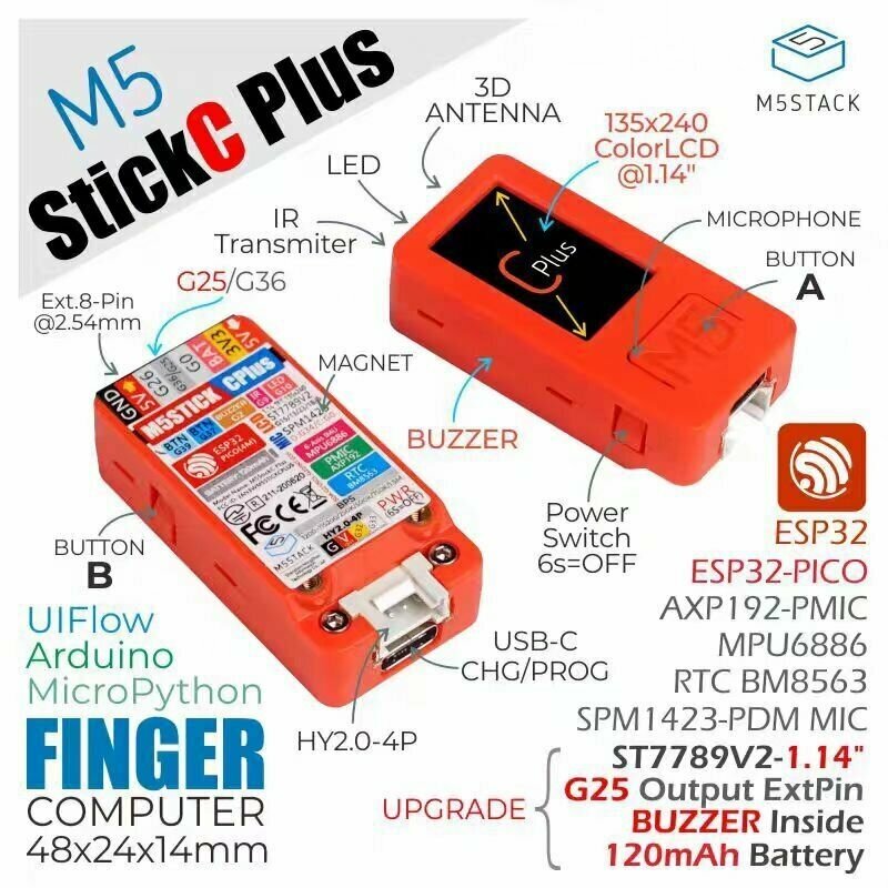 M5Stack Stick PLUS ESP32 IOT development Board комплект для графического программирования IoT — фото 1