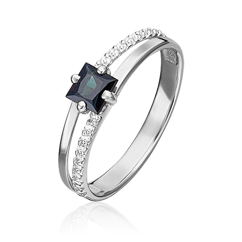 Кольцо, белое золото, 585 проба, сапфир, бриллиант