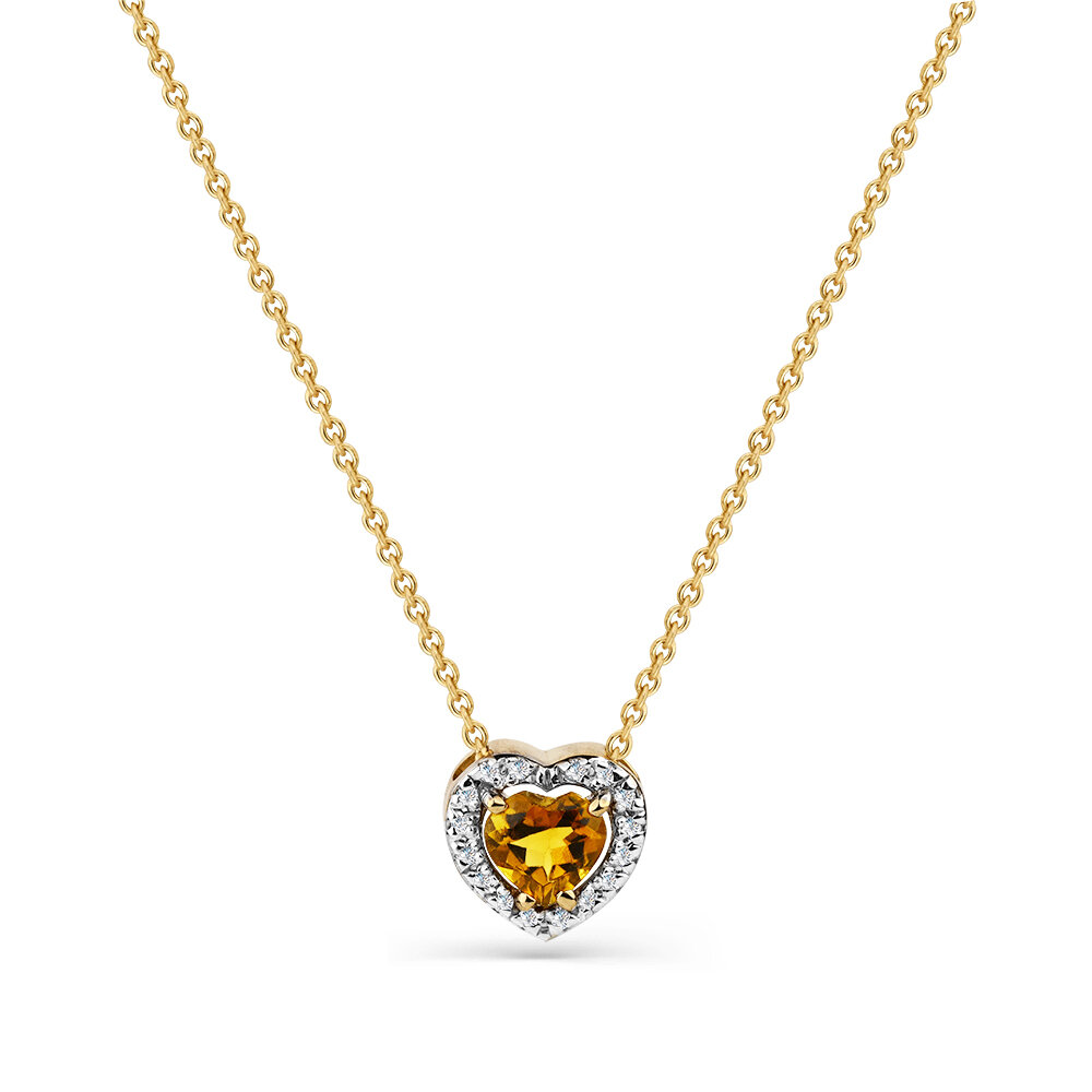 Колье, желтое золото, 585 проба, турмалин, бриллиант