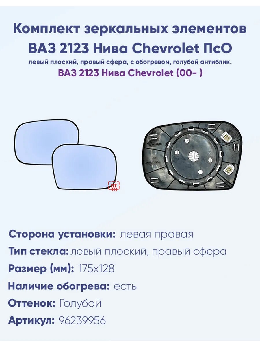 Комплект зеркальных элементов ВАЗ 2123 Нива Chevrolet ПсО