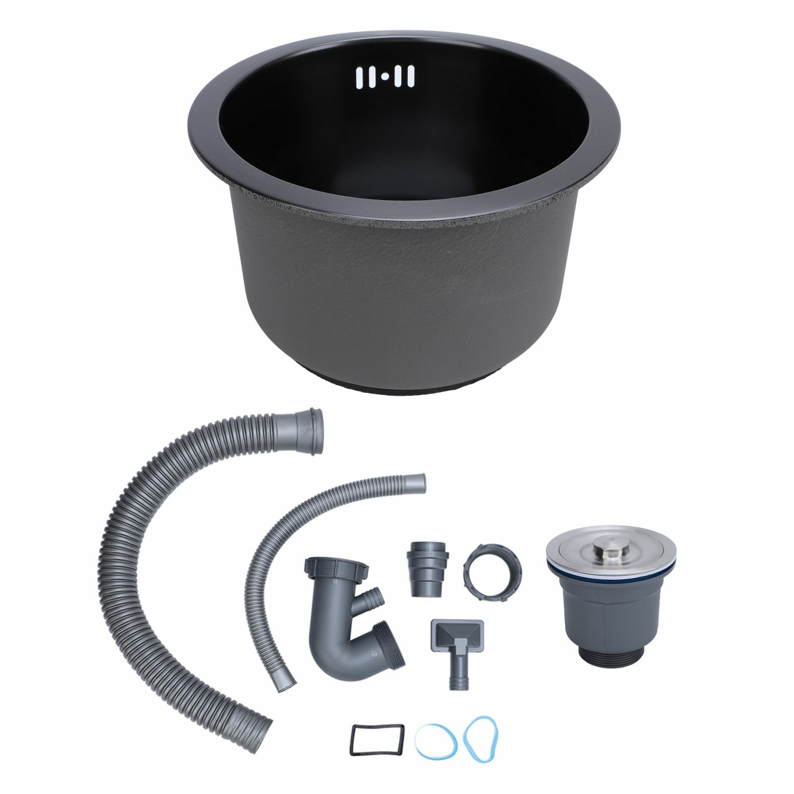 Кухонная мойка с нижним креплением из нержавеющей стали 304, одинарная круглая мини-мойка с сеткой, внешний диаметр 28 см, цвет Nano Black