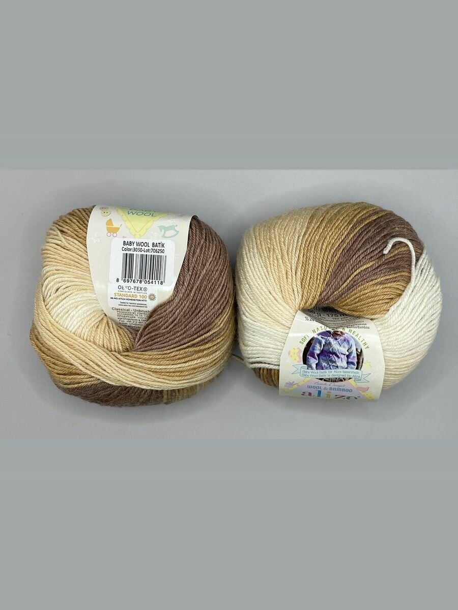 Два мотка пряжи Alize Baby Wool Batik(3050) ,50гр-175м, 40% шерсть, 20% бамбук, 40% акрил.
