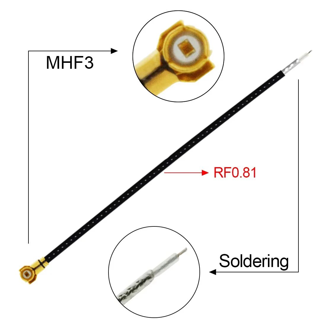 Кабель UFL MHF3, 10см, Цвет: MHF3-Solder