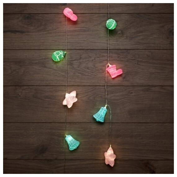 Светодиодная гирлянда Neon-night "Новый год" 1.5 м, 10 разноцветных фигур, прозрачный провод (питание от батареек)