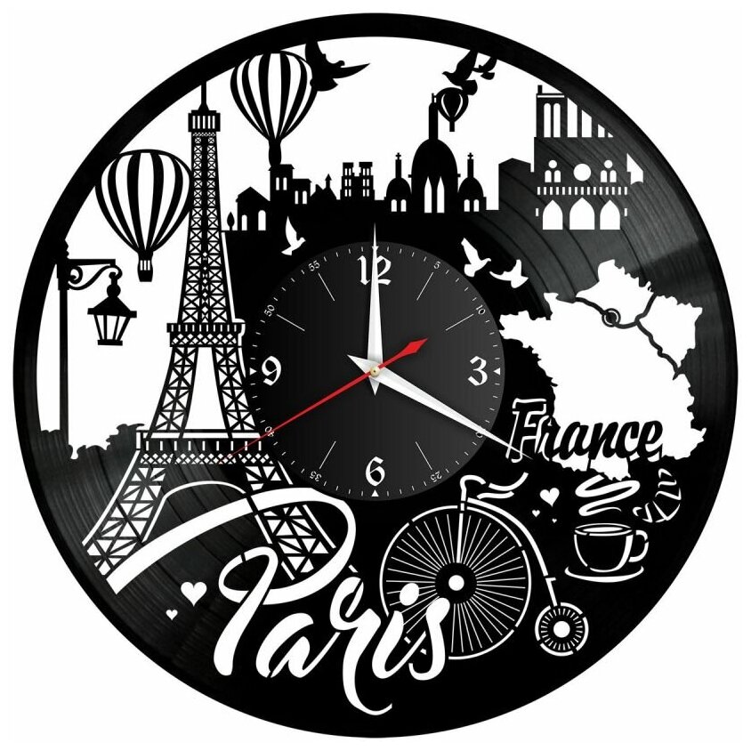 Часы из винила Redlaser "город Париж, Paris, эйфелева башня, Франция, сена, eiffel tower" VW-10486