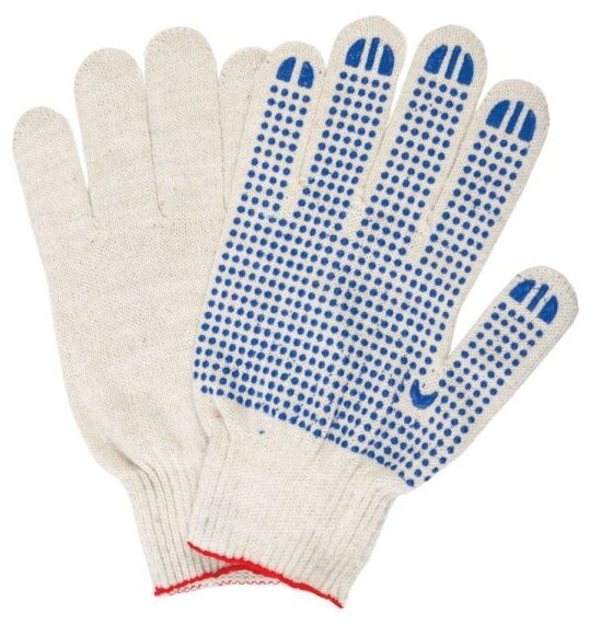 Перчатки Лайма хлопчатобумажные, комплект 5 пар, 10 класс, 40-42 г, 116 текс, ПВХ-точка, люкс, белые