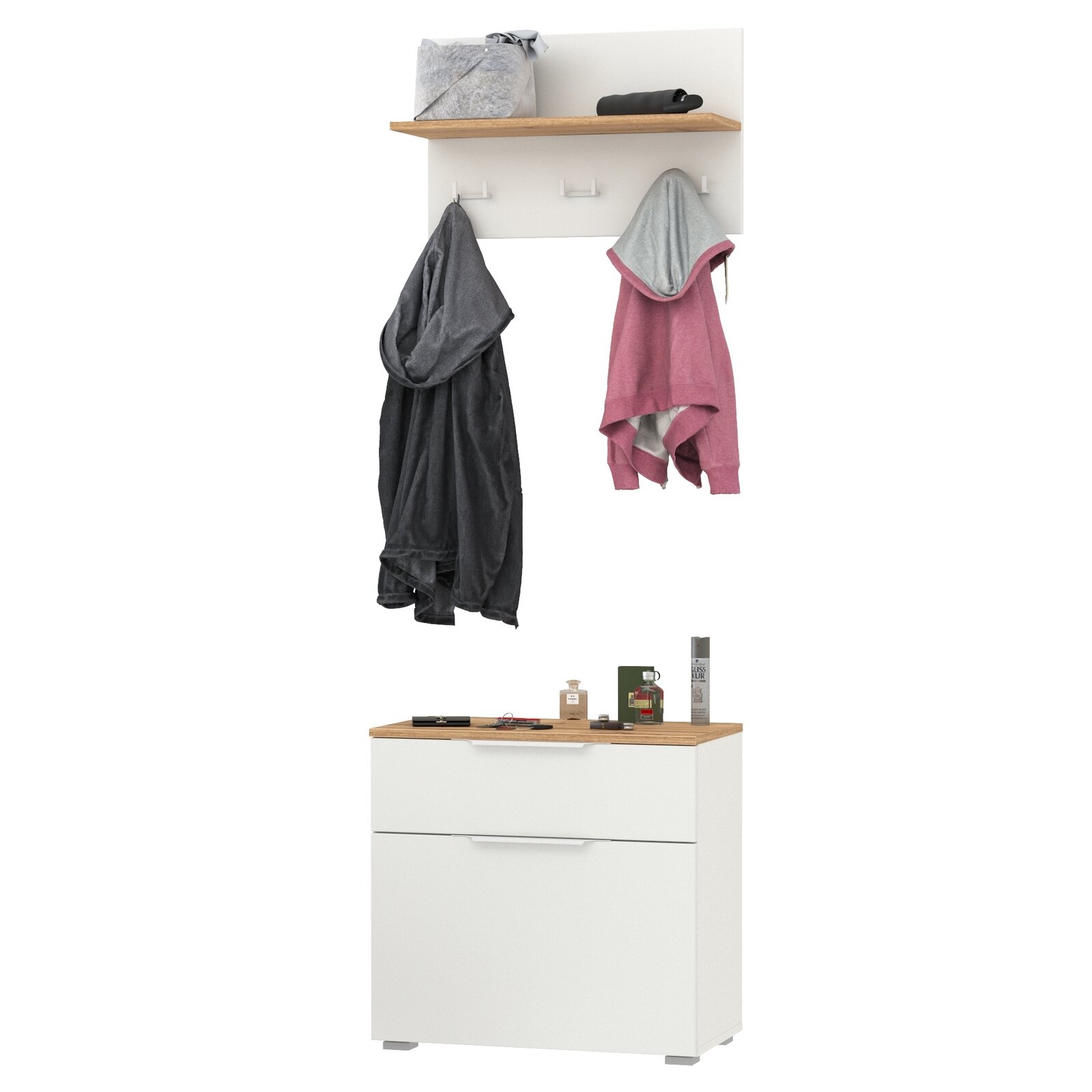 Прихожая комплект мебели для гардеробной, напольная 65см белый шагрень/дуб крафт золотой/фасады МДФ белый шагрень