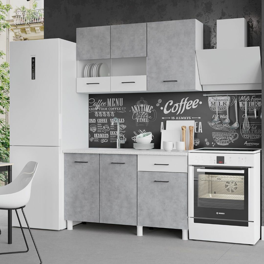 Кухонный гарнитур Горизонт Trend, 1300 мм, белый/текстурный бетон