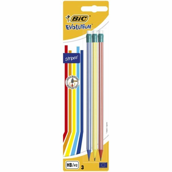 Карандаши чернографитные Bic Evolution "Stripes", набор 3 шт, HB, с ластиком, блистер, 8902781