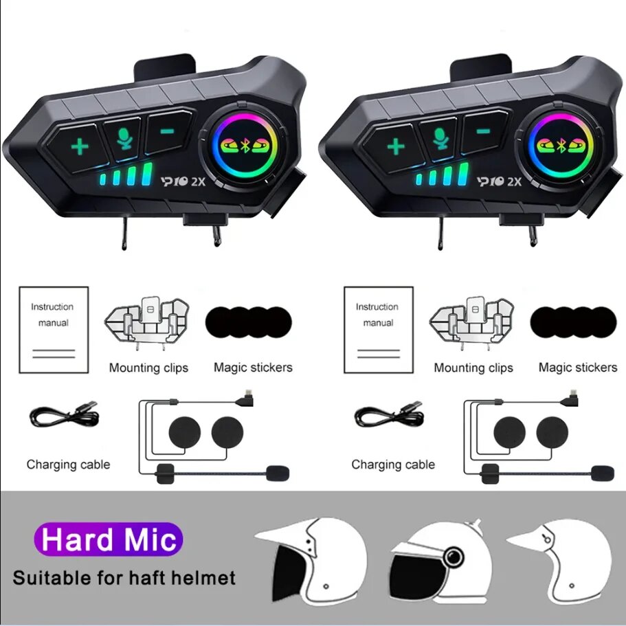 Мотогарнитура Bluetooth 5.3 YP10, Hard Mic, Цвет: 1 Pair