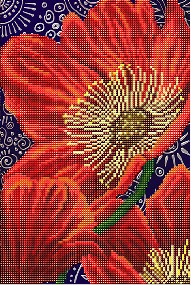 Ткань с рисунком для вышивания бисером Благовест К-4065-ш Маки 2, 20 х 25 см (Бисер в комплект не входит.)