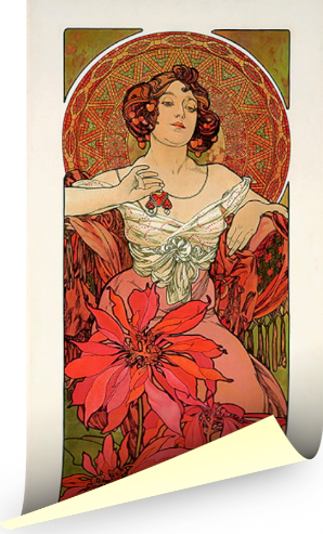 "Драгоценные камни. Рубин", Муха Альфонс, картина для интерьера (репродукция) (30х64 см / без подрамника)