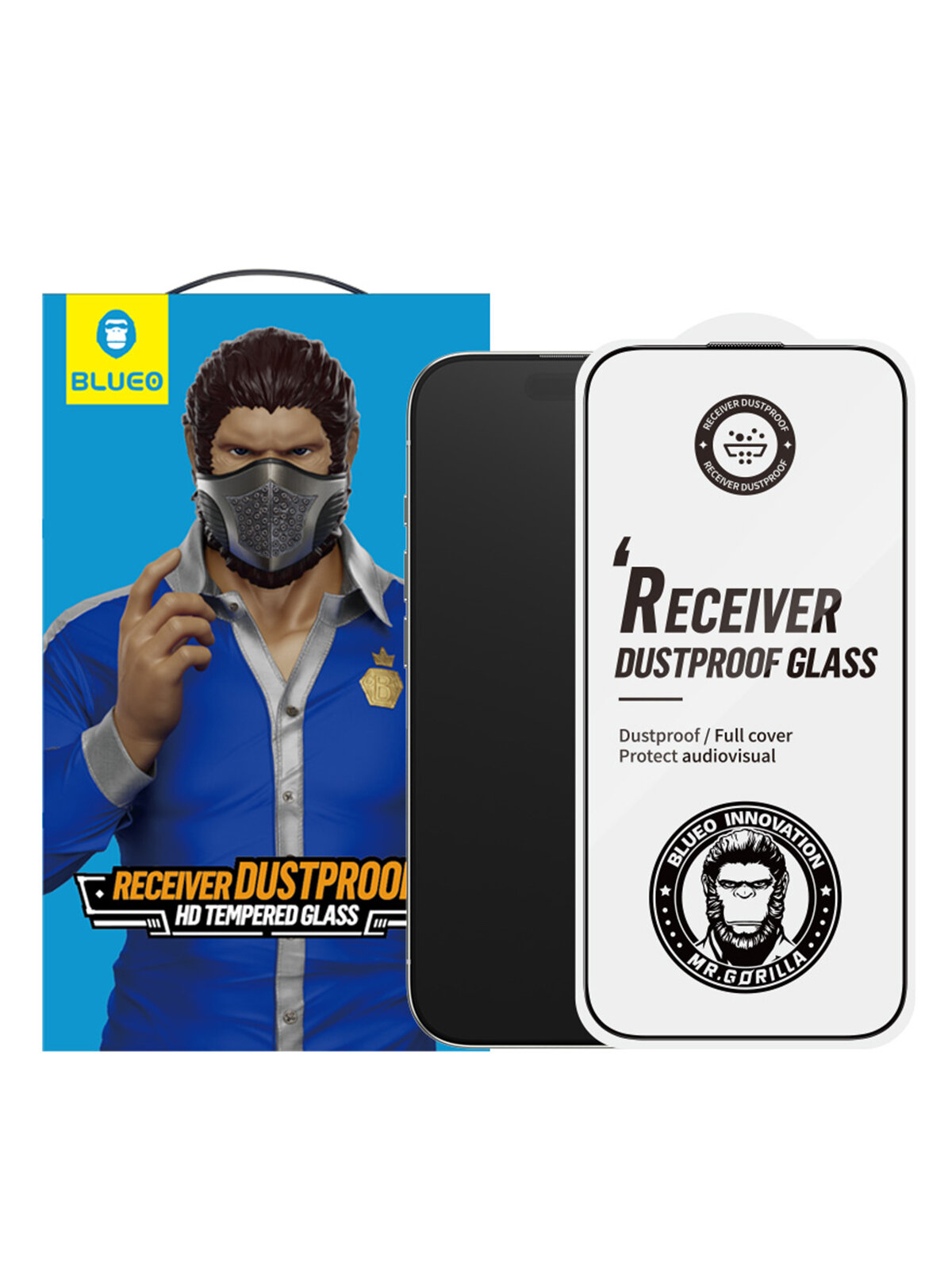 BlueO стекло для iPhone 16 Pro Max, Large arc Anti-Dust Anti-Static Black (защита динамика)