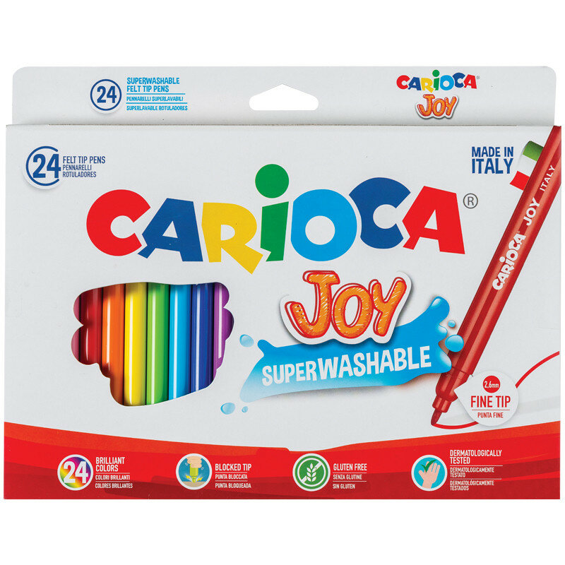 Фломастеры Carioca "Joy", 24цв, смываемые, картон, европодвес, 071561
