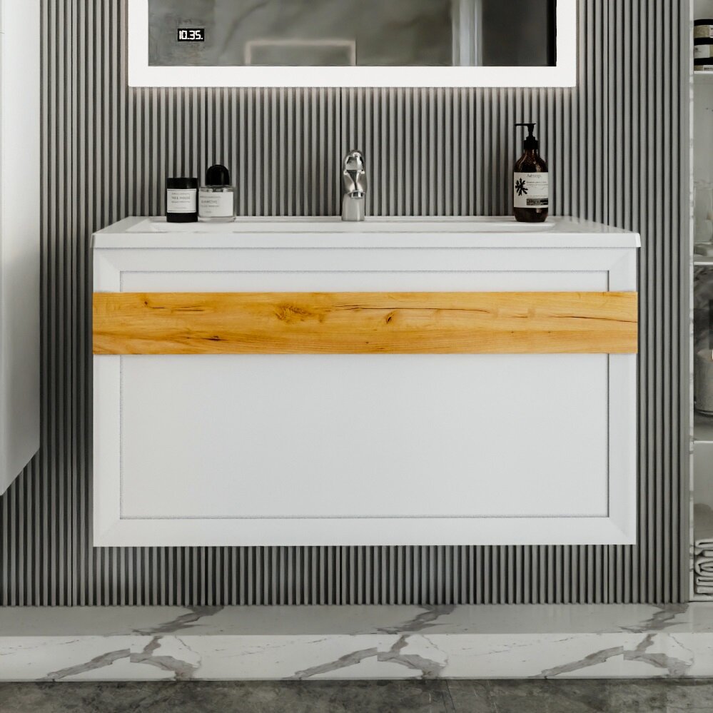 Тумба под раковину подвесная Бриклаер берлин белый , 100 см